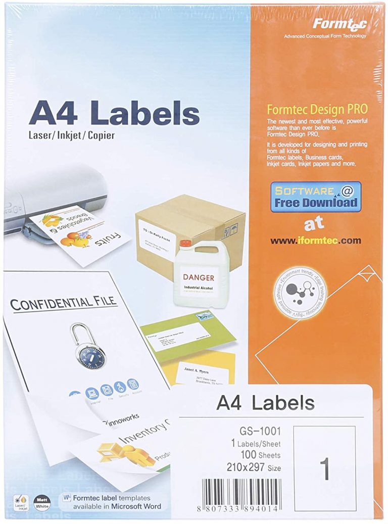 Formtec Label Sticker A4 (100 Pcs/Pkt) - Office Products - Doha Stationery